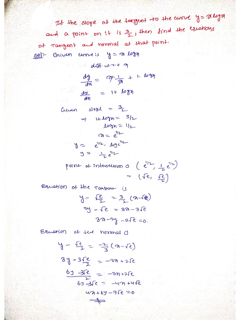 Tangent and Normals LAQ and Saqs | PDF
