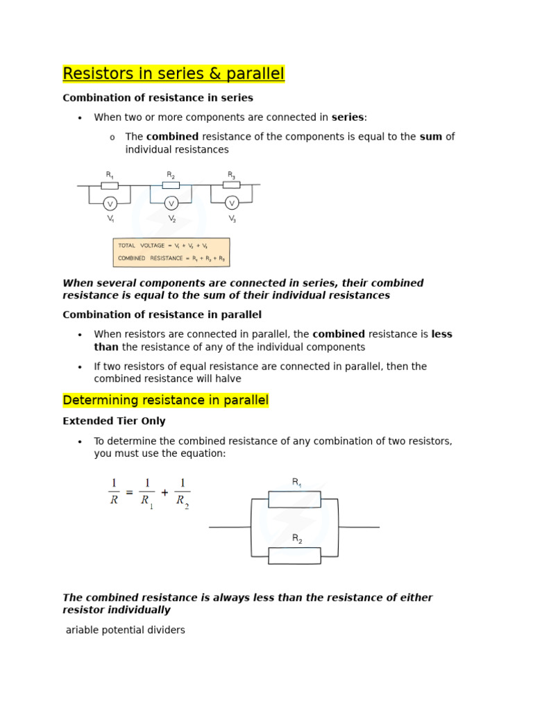 IGCSE Resistors in series & parallel | PDF | Series And Parallel Circuits | Resistor