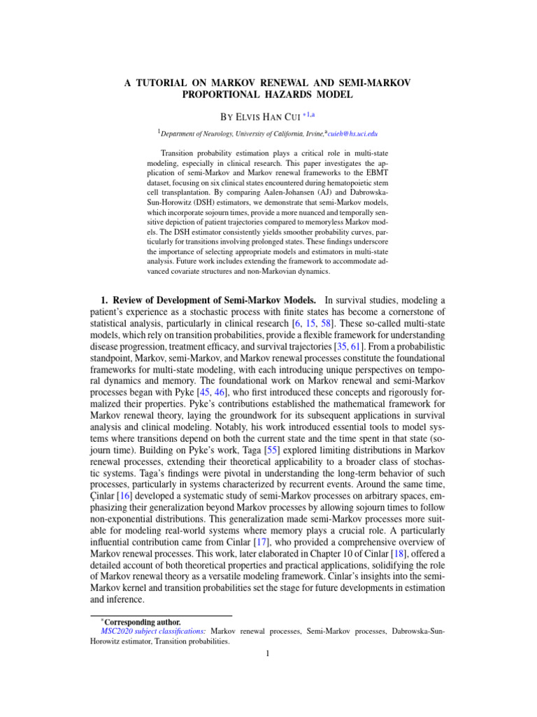 A Tutorial On Markov Renewal and Semi-Markov Proportional Hazards Model ...