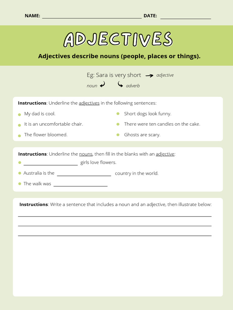 Adjectives Worksheet | PDF