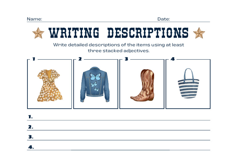 Writing Descriptions With Adjectives Activity Worksheet | PDF