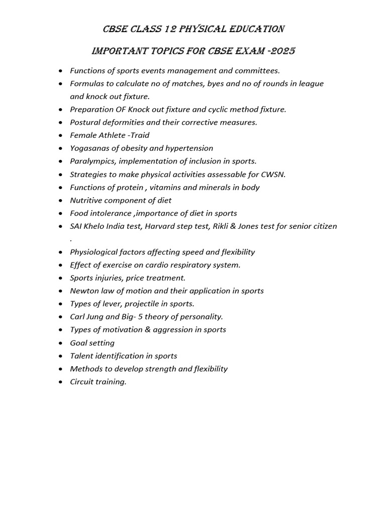CBSE Class 12 Physical Education Guide | PDF