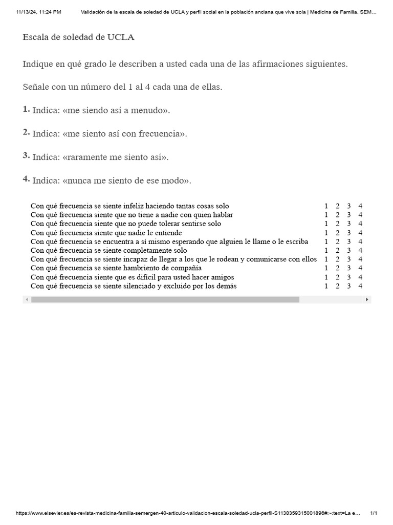 Escala de Soledad de UCLA | PDF