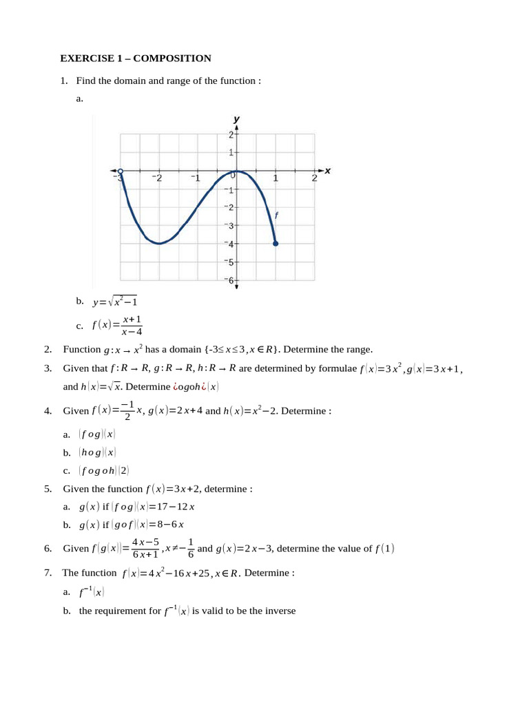 Domain and Range of Functions Exercises | PDF