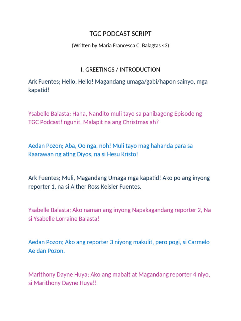 TGC Podcast Script | PDF