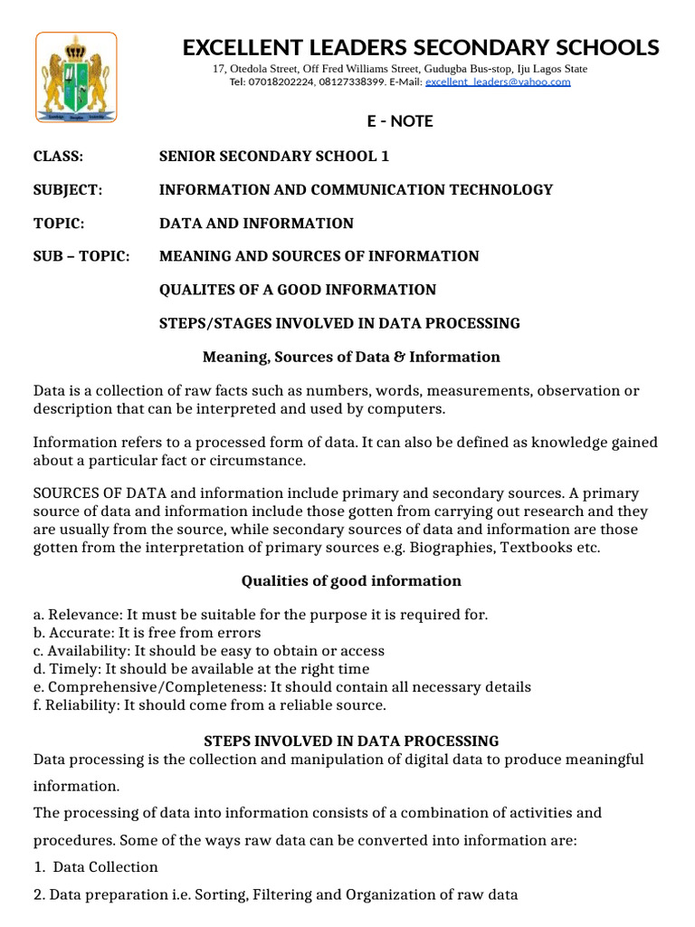 WEEK 2 - DATA AND INFORMATION | PDF | Data | Information