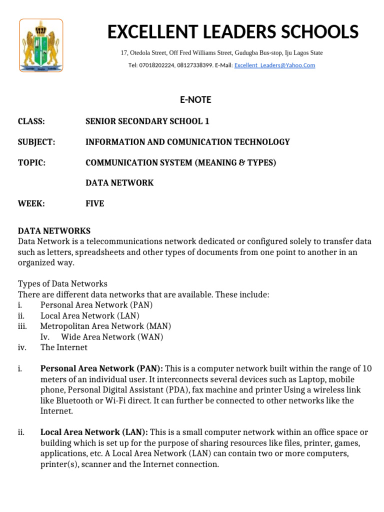 WEEK 5 - DATA NETWORK | PDF | Computer Network | Local Area Network