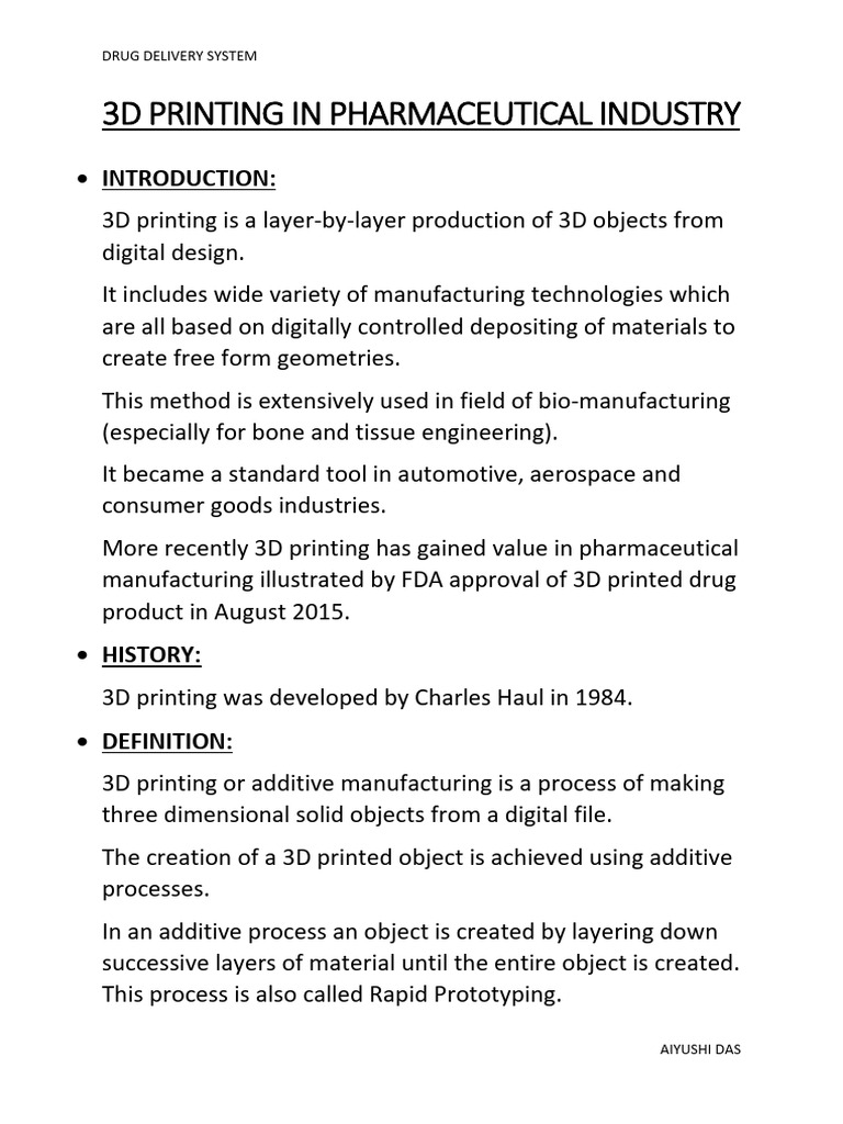 3D Printing in Pharma Manufacturing | PDF | 3 D Printing | Health Sciences