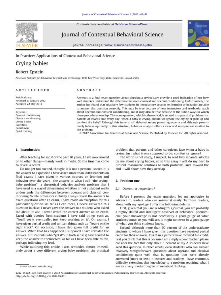 Crying Babies | PDF | Reinforcement | Classical Conditioning