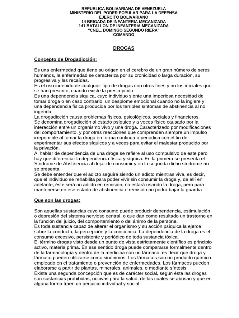 Drogadicción: Conceptos y Tipos de Drogas | PDF | Cocaína | La dependencia de sustancias