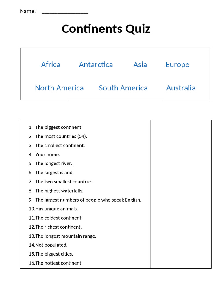 Continents Quiz Crosscultural Communication Multiculturalism Inter ...