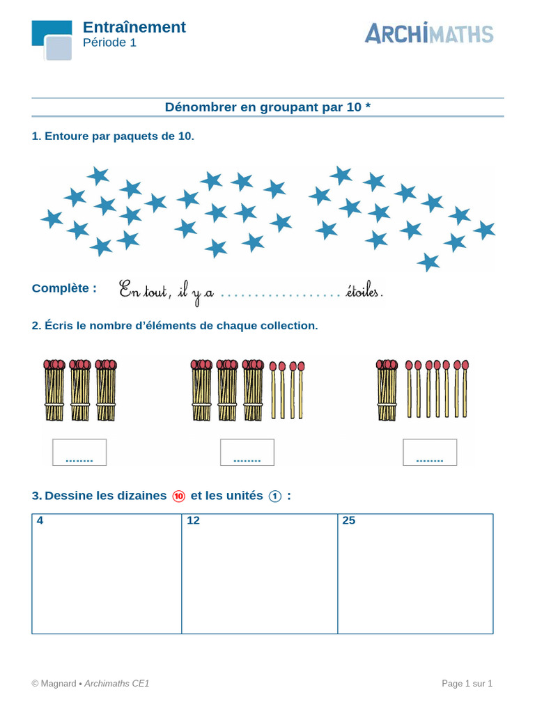 Dénombrer par groupement de 10 CE1 | PDF
