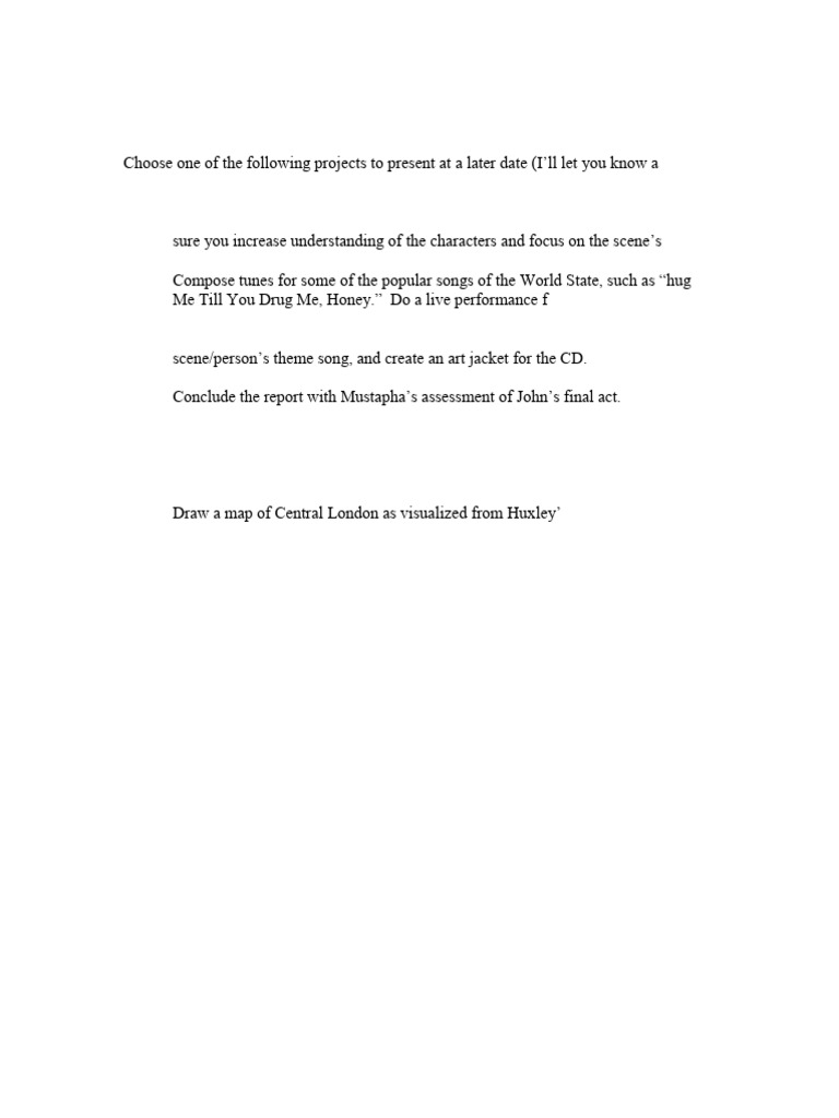 Brave New World Project List | PDF