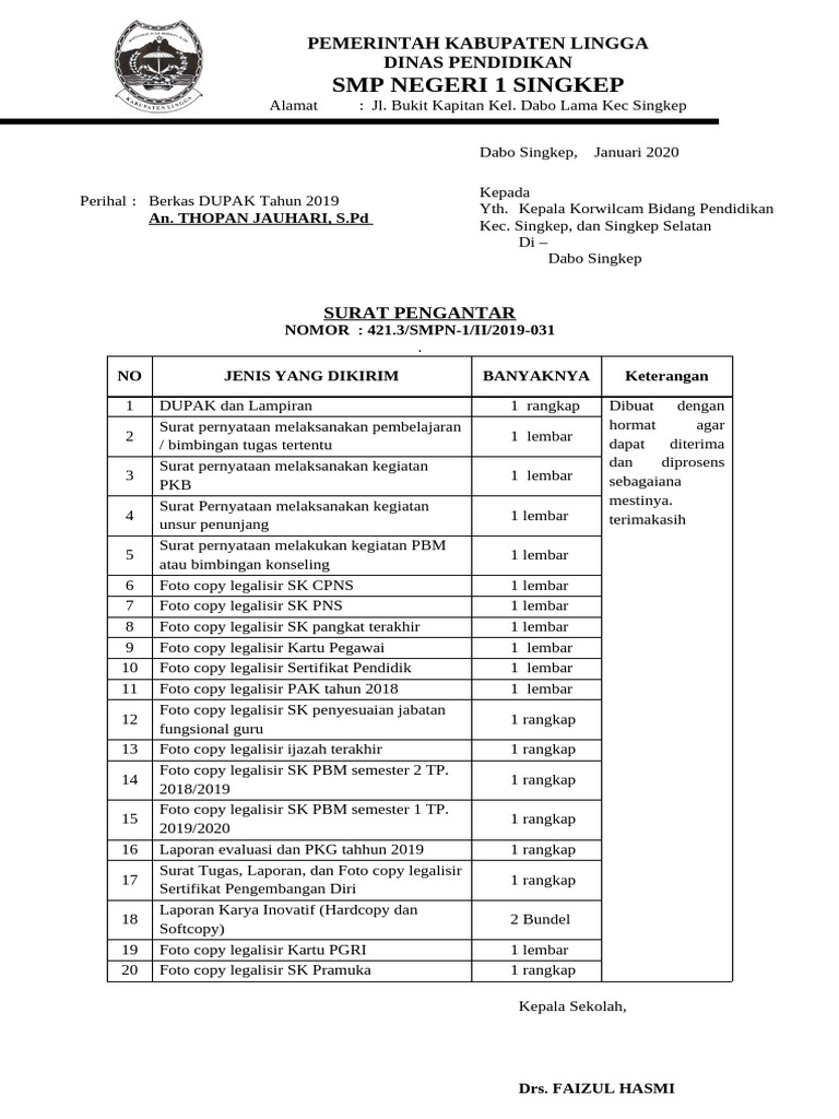 1. Surat Pengantar Dupak | PDF