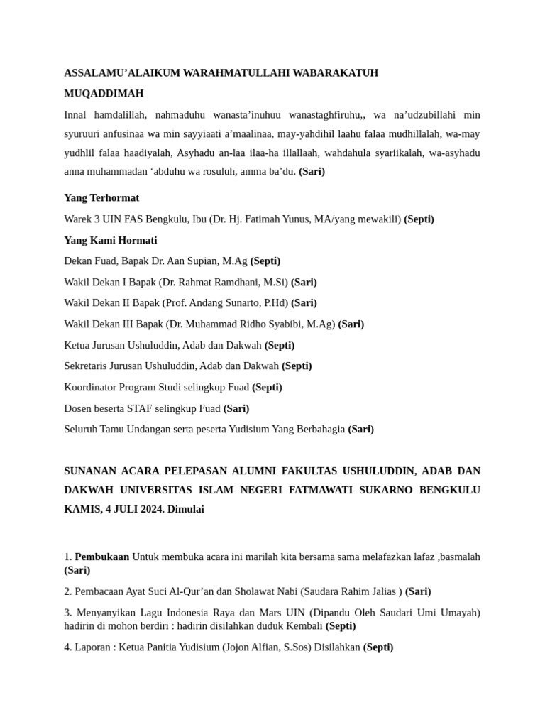 TEKS MC YUDISIUM FUAD | PDF