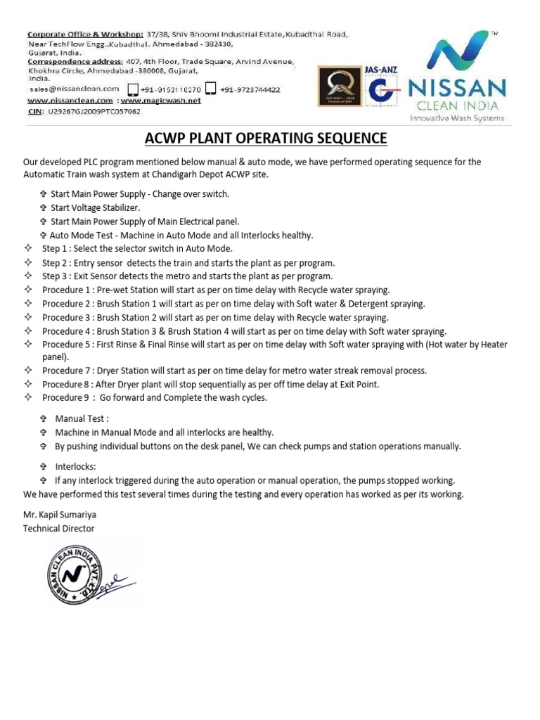 ACWP Train Wash System Operations | PDF