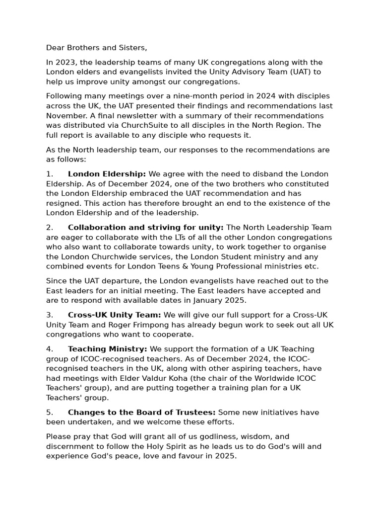 Letter To North Region Re. Response To UAT Recommendations | PDF ...