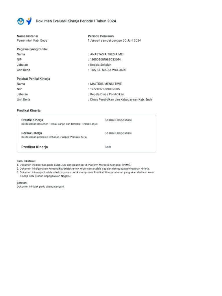 Dokumen Evaluasi Kinerja Periode 1 Tahun 2024 | PDF