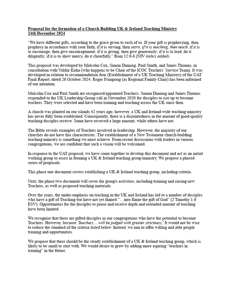 UK & Ireland Teaching Proposal 24th Dec Final | PDF | Elder ...