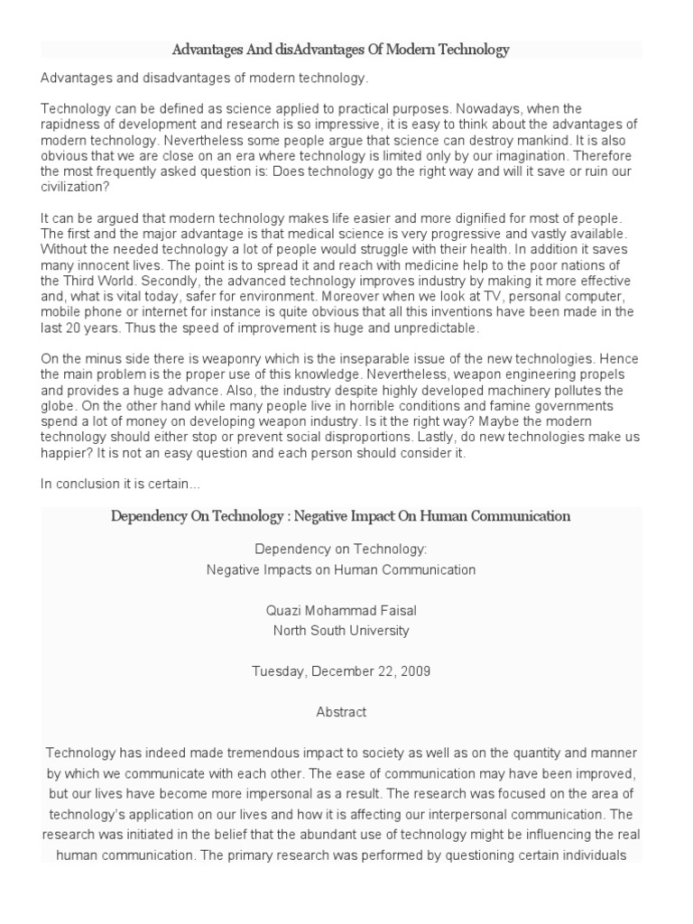 Advantages and Disadvantages of Modern Technology | PDF | Typewriter ...