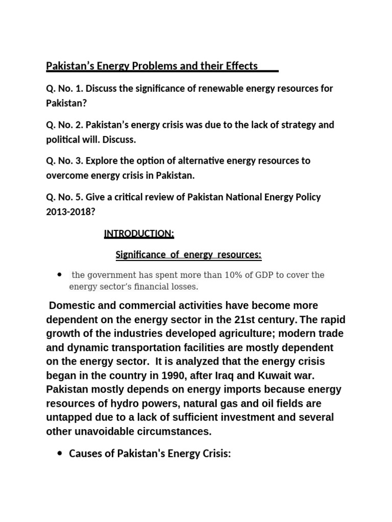 Pakistan's Energy Crisis and Solutions | PDF