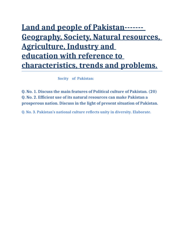 Overview of Pakistan's Geography and Society | PDF