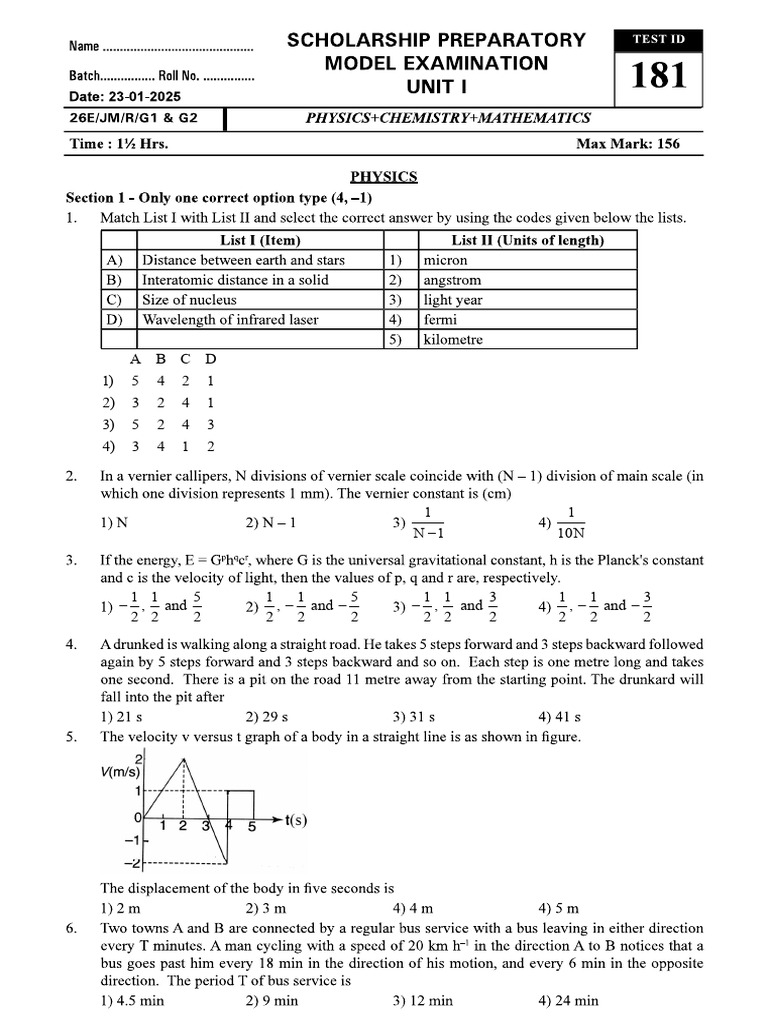 JEE MAIN MODEL (Unit I) 23-01-2025 (LT26 HYBD) | PDF