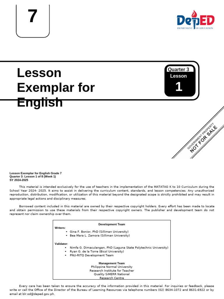 Q3 - LE - English 7 - Lesson 1 - Week 1 | PDF | Linguistics | Human Communication