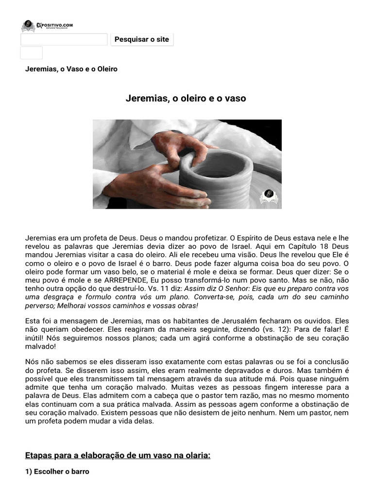 Jeremias O Vaso E O Oleiro Teologia Textos Pdf Jeremias Deus
