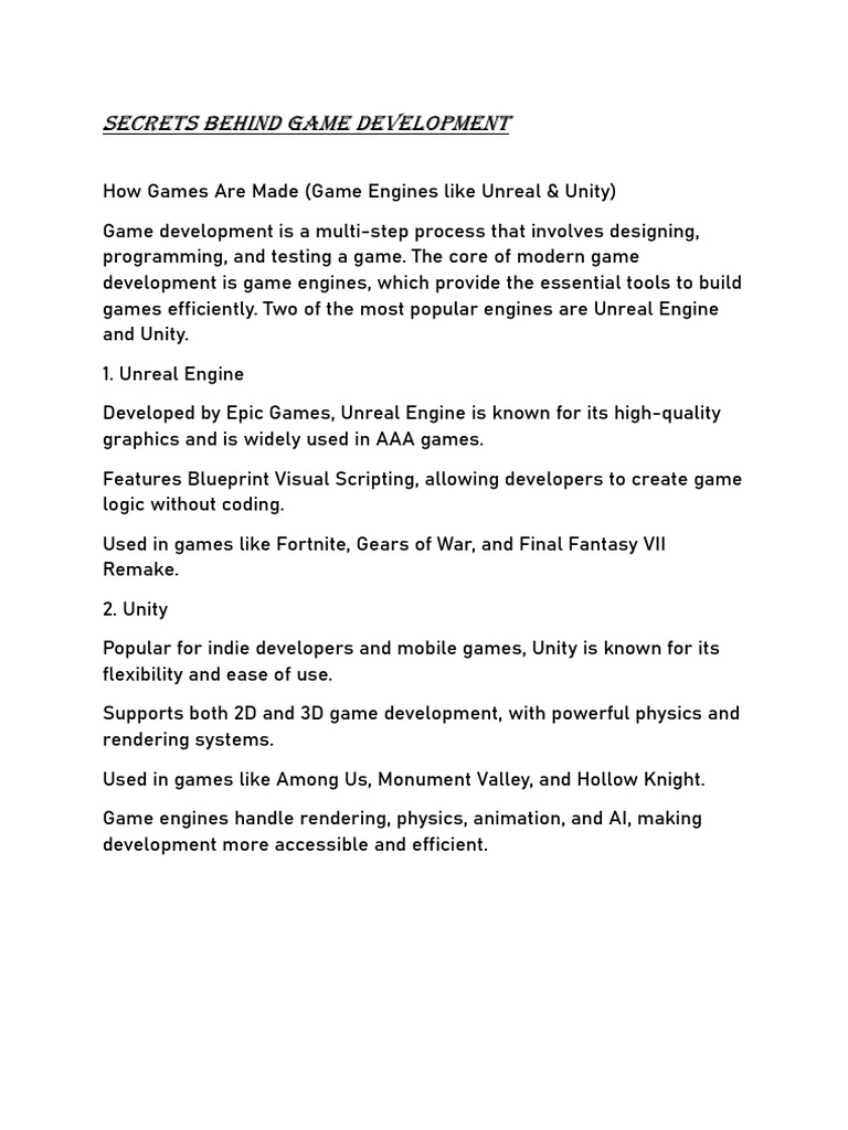 Secrets Behind Game Development | PDF