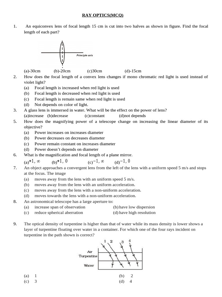 Ray Optics Mcq 2024 | PDF | Optics | Angular Resolution