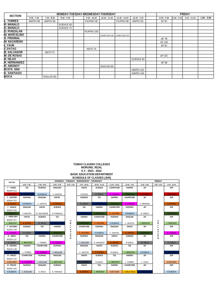 New Schedule Jhs 2023 2024 2 | PDF