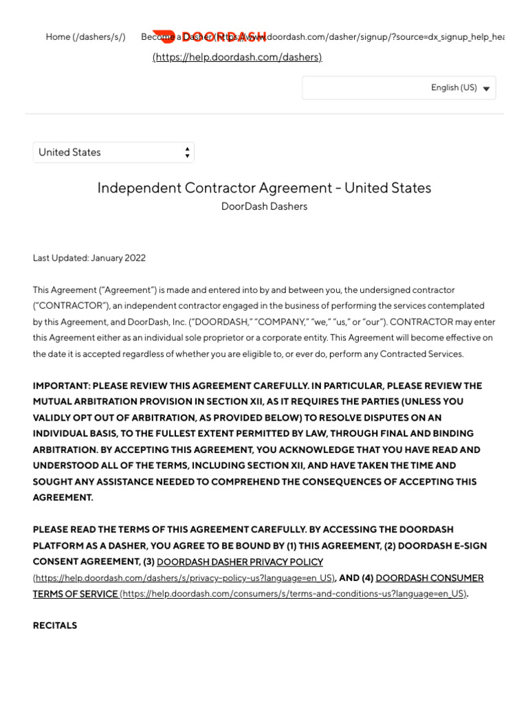 DoorDash Independent Contractor Agreement | PDF | Indemnity | Arbitration