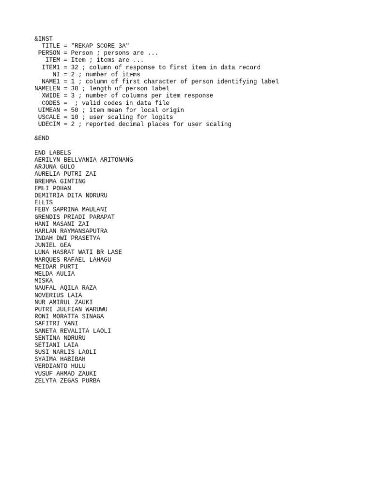 Rekap Score Kls 3a | PDF