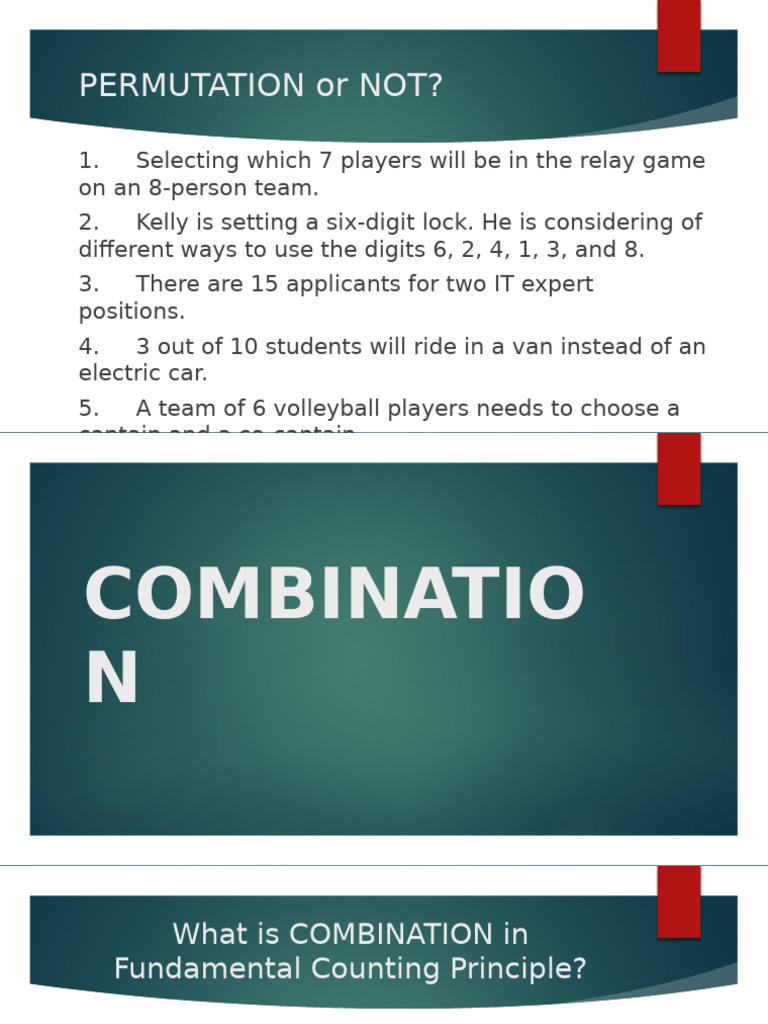 COMBINATION Presentation Session1 | PDF | Discrete Mathematics | Combinatorics