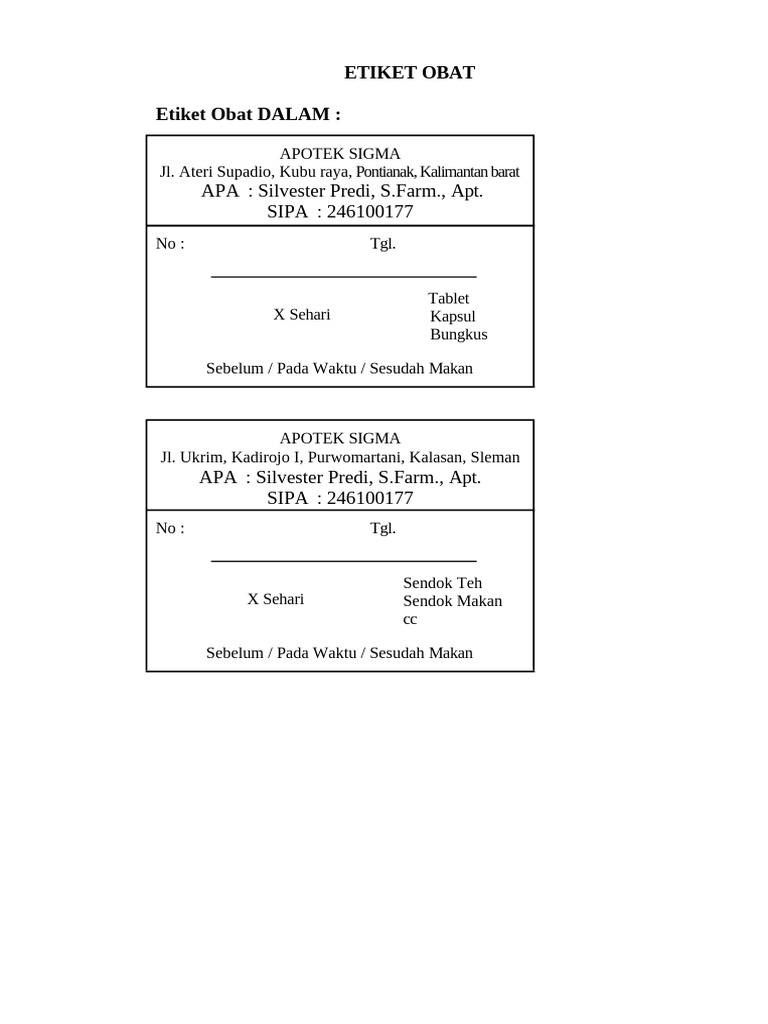 Template Etiket Dan Copy Resep | PDF