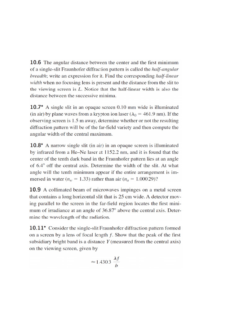 PHYS 351 Tutorial Set 4 DIFFRACTION | PDF