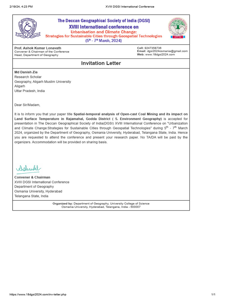 DGSI 2024 Conference Invitation Letter | PDF
