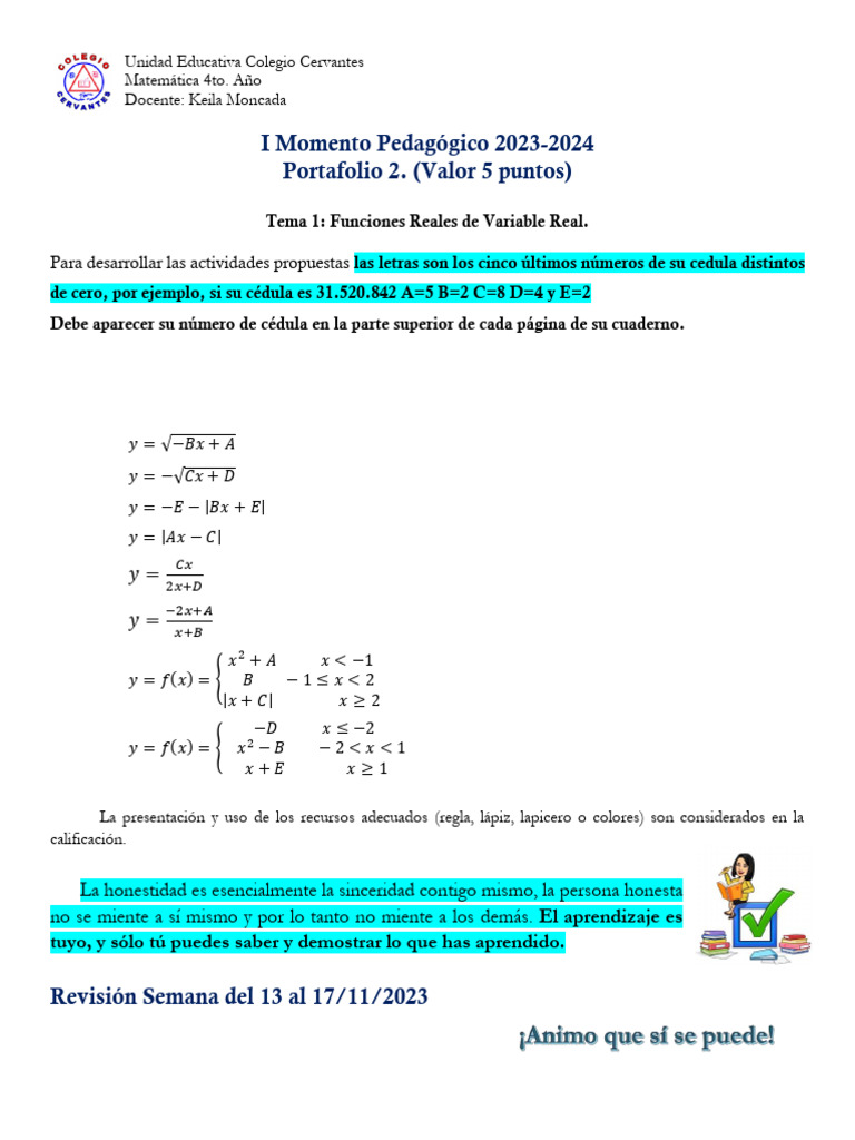 Portafolio 2. Tema 1 Funciones Reales | PDF
