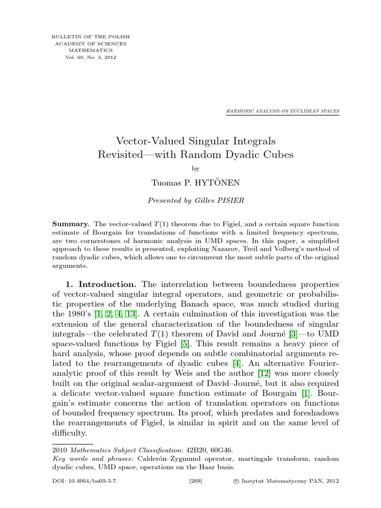 Vector-Valued Singular Integrals Revisited - With Random Dyadic Cubes ...