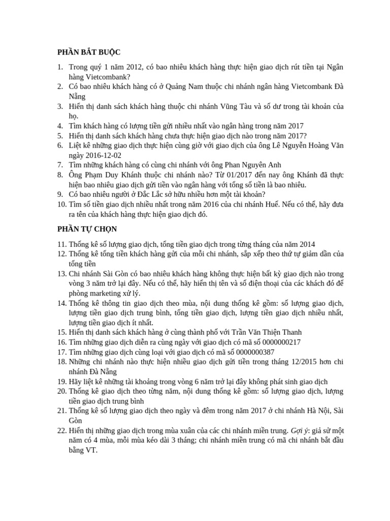 Bai tap SQL phan 2 | PDF