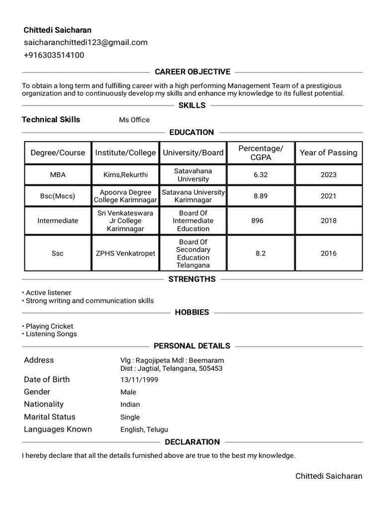 Resume Saicharan Format3-3 | PDF