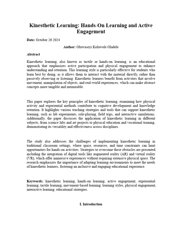 Kinesthetic Learning: Engaging Through Movement | PDF | Learning ...