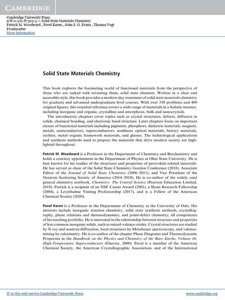 Solid State Materials Chemistry Cambridge | PDF | Molecular Orbital | Ferromagnetism