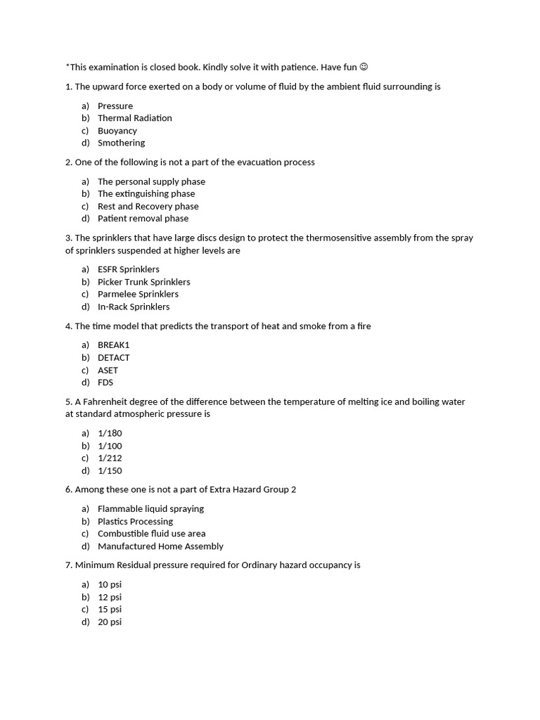 CFPS Sample Test | PDF | Fire Sprinkler System | Fires