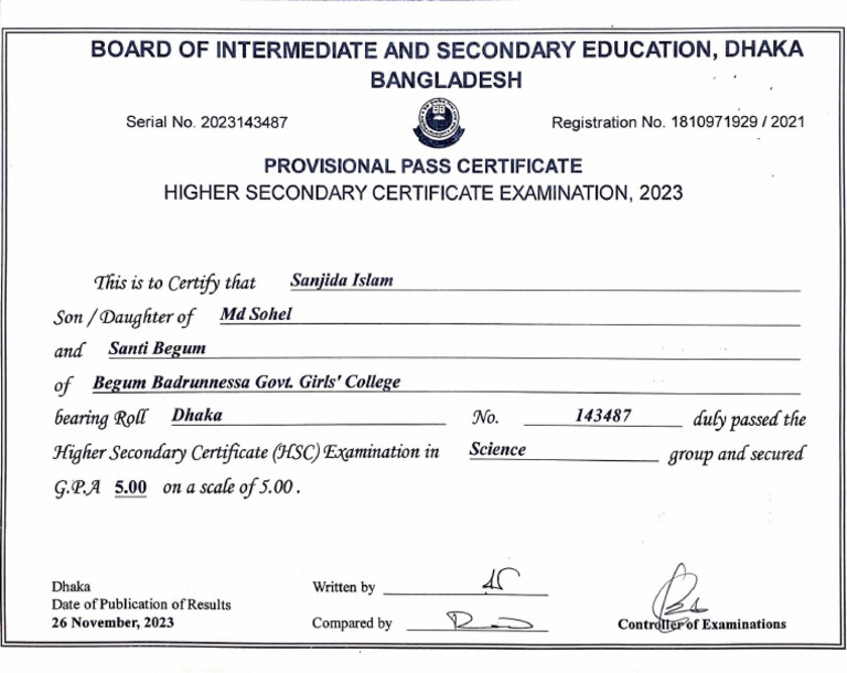 HSC Certificate | PDF