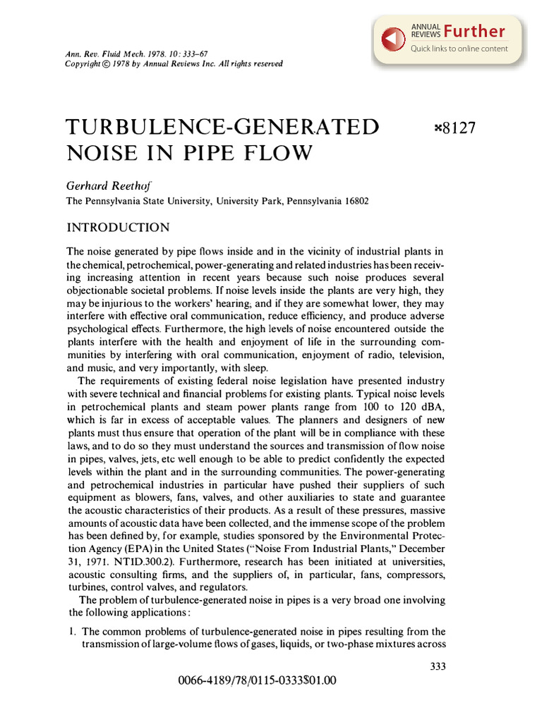 Turbulence-Generated Noise in Pipe Flow (Reethof, G) (Z-Library) | PDF | Fluid Dynamics | Valve