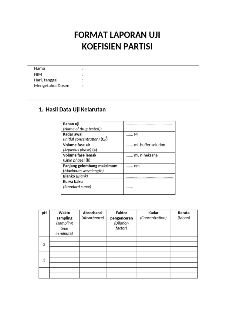 Laporan Uji Koefisien Partisi | PDF