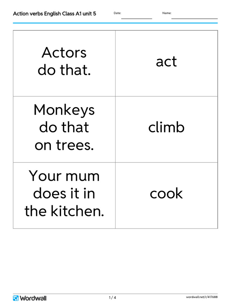 action-verbs-english-class-a1-unit-5-flash-cards (1) | PDF