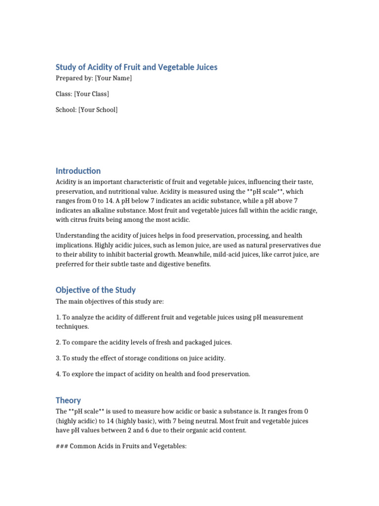 Acidity Analysis of Fruit and Vegetable Juices | PDF | Juice | Diet ...